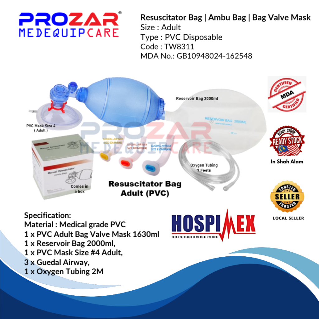 RESUSCITATOR BAG ADULT I AMBU BAG I BAG VALVE MASK- PVC | DISPOSABLE ...