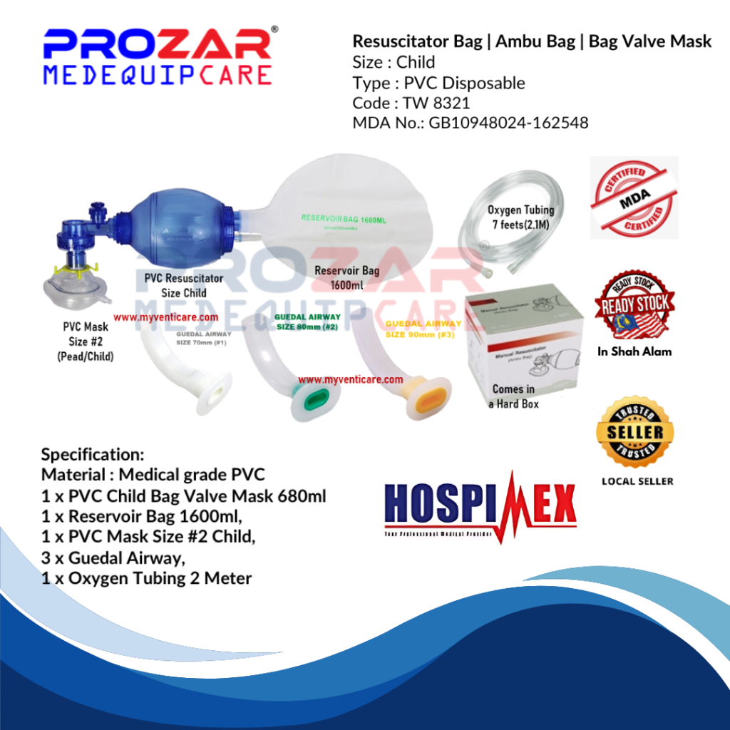 RESUSCITATOR BAG CHILD/PAED I AMBU BAG I BAG VALVE MASK- PVC ...