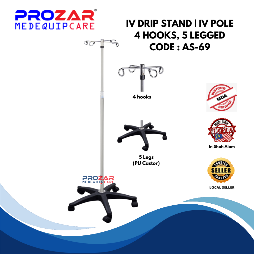 IV DRIP STAND | IV POLE 4 HOOKS, 5 LEGGED - PROZAR MEDEQUIPCARE IV DRIP ...
