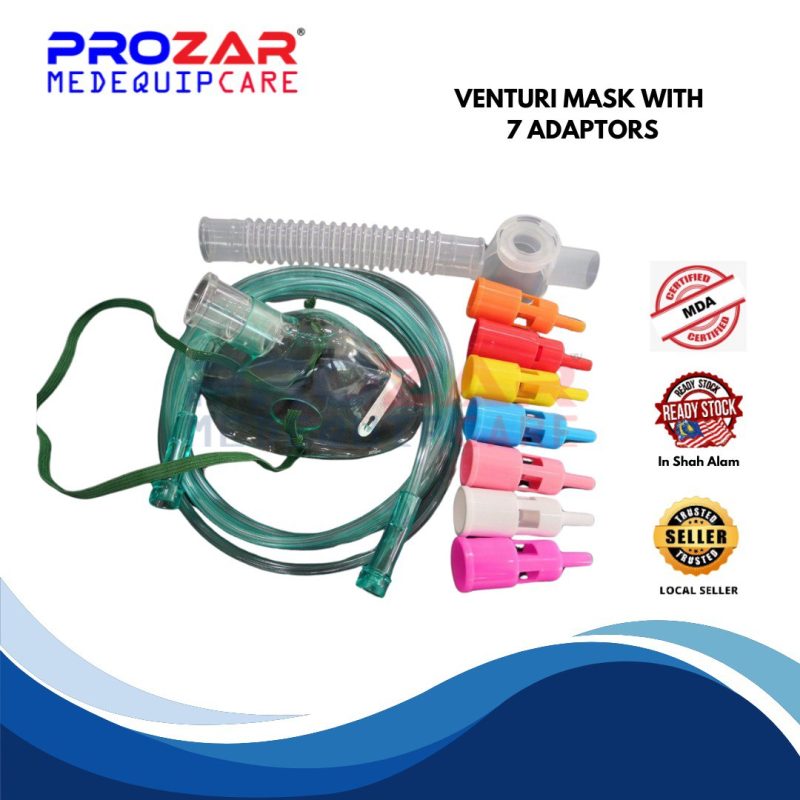 VENTURI MASK WITH 7ADAPTORS & OXYGEN TUBING - PROZAR MEDEQUIPCARE