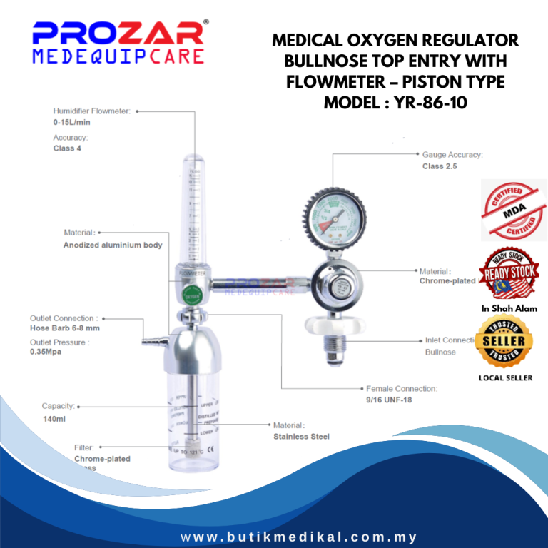 MEDICAL OXYGEN REGULATOR BULLNOSE TOP ENTRY WITH FLOWMETER – PISTON ...
