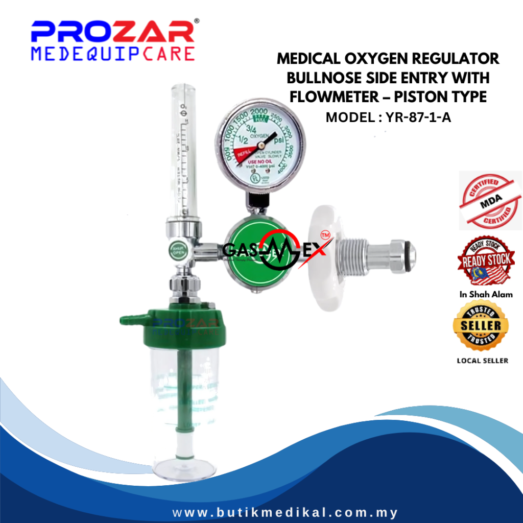 MEDICAL OXYGEN REGULATOR BULLNOSE SIDE ENTRY WITH FLOWMETER – PISTON ...